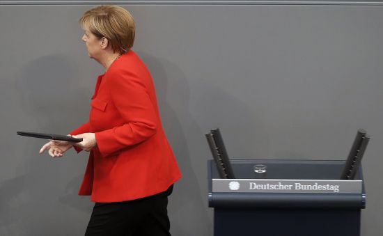 German Chancellor Angela Merkel Leaves Rostrum Editorial Stock Photo ...