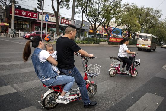Chinese Couple Child Ride Scooter On Editorial Stock Photo - Stock ...