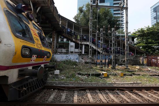 Commuters Walk On Foot Overbridge Local Editorial Stock Photo - Stock ...