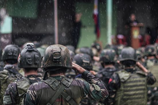 Filipino Soldiers Salute Rain During President Editorial Stock Photo ...