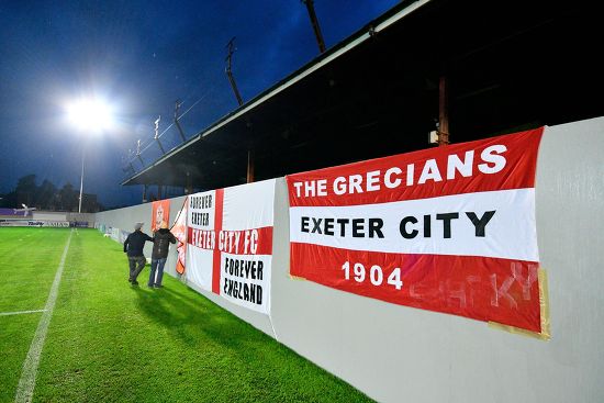 Exeter City Fans Flags Being Put Editorial Stock Photo - Stock Image ...