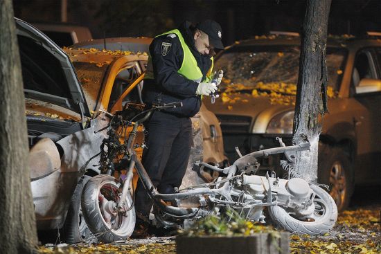 Policeman Examines Crime Scene After Explosion Editorial Stock Photo ...