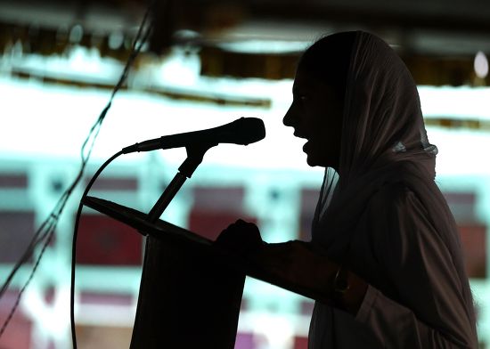 Student Delivers Motivational Speech Morning Assembly Editorial Stock ...
