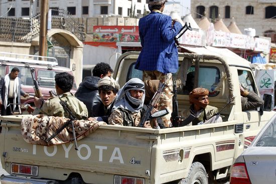 Houthi Fighters Ride Vehicle Amid Clashes Editorial Stock Photo - Stock ...