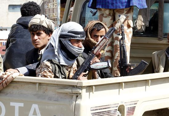 Houthi Fighters Ride Vehicle Amid Clashes Editorial Stock Photo - Stock ...