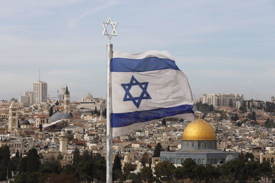 Israeli Flag Flies Near Ancient Jewish Editorial Stock Photo - Stock ...