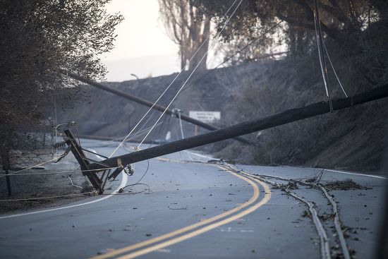 Burned Fallen Power Poles Lay On Editorial Stock Photo - Stock Image ...