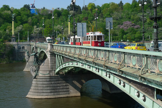 Tram Traffic On Cechuv Bridge Prague Editorial Stock Photo - Stock ...