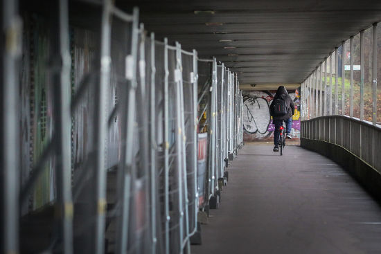 Cyclist Rides His Bike Next Fence Editorial Stock Photo - Stock Image ...
