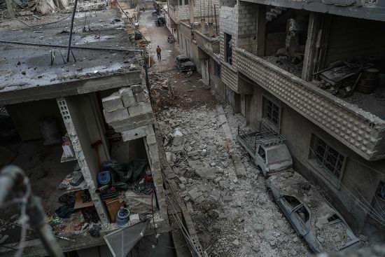 Man Walks On Destroyed Street Aftermath Editorial Stock Photo - Stock ...