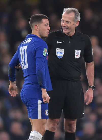 Referee Martin Atkinson Checks On Eden Editorial Stock Photo - Stock ...