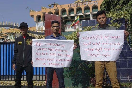 Rakhine Ethnic Men Hold Posters Protest Editorial Stock Photo - Stock ...