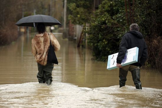 Man Woman Walk Middle Flooded Street Editorial Stock Photo - Stock ...
