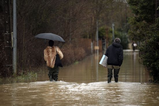 Man Woman Walk Middle Flooded Street Editorial Stock Photo - Stock ...