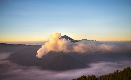 View Volcanoes Sunrise Smoking Volcano Gunung Editorial Stock Photo ...