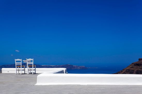 Two Chairs Table On Terrace Thira Editorial Stock Photo - Stock Image ...