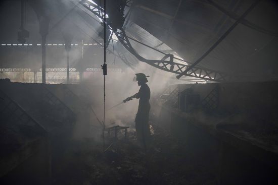Emergency Personnel Works Scene Devastating Fire Editorial Stock Photo ...