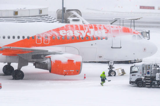 Man Shovels Snow Next Easyjet Aircraft Editorial Stock Photo - Stock ...