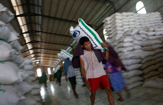 Workers Load Rice Bags On Their Editorial Stock Photo - Stock Image ...