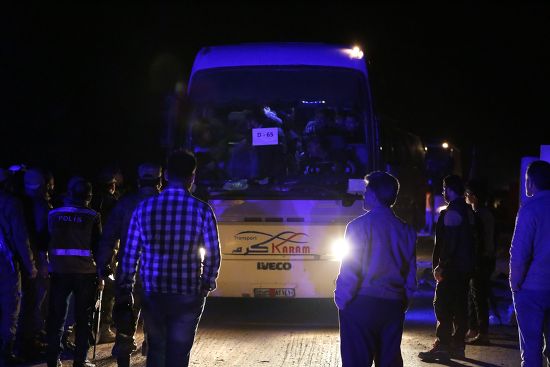 Buses Carrying People Evacuated Douma Arrive Editorial Stock Photo ...