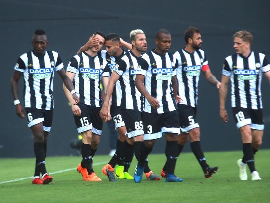 Udinese Players Celebrate Goal During Italian Editorial Stock Photo ...