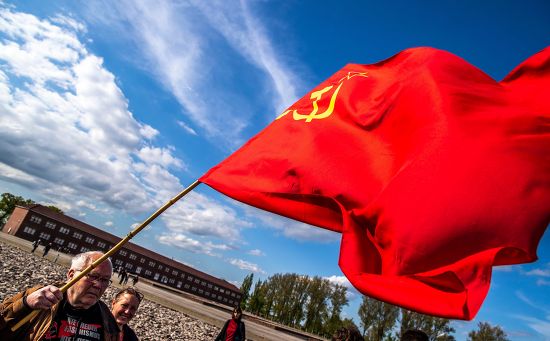 Man Waves Soviet Flag During Commemoration Editorial Stock Photo ...