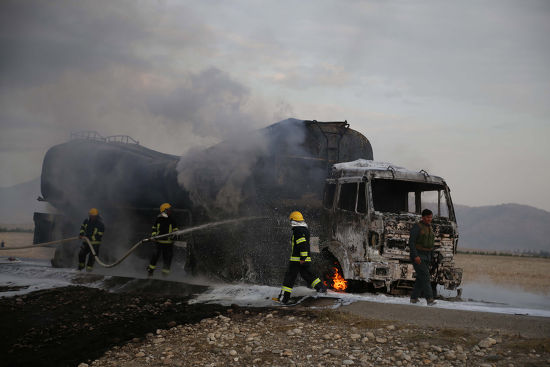 Afghan Firefighters Extinguish Fire After Oil Editorial Stock Photo ...