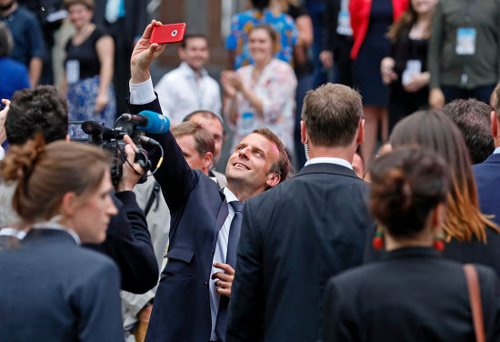 French President Emmanuel Macron Poses Selfies Editorial Stock Photo ...