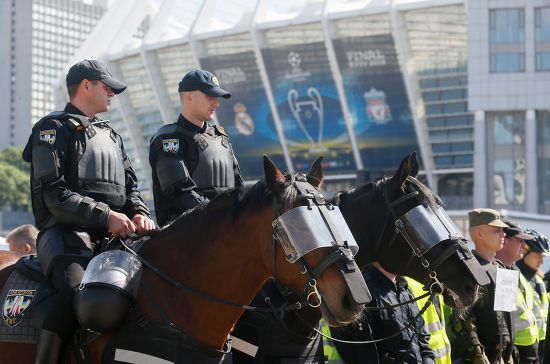 Police Officers Ride Horses Front Match Editorial Stock Photo - Stock ...