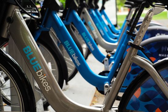 Blue Bikes Seen On Bike Rack Editorial Stock Photo - Stock Image ...
