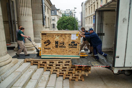 Staff Members Move Shipping Crates Carrying Editorial Stock Photo ...