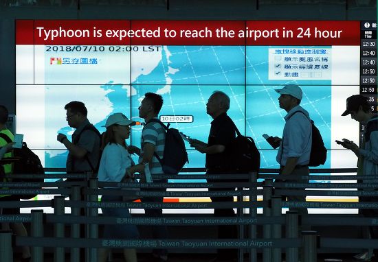 Passengers Walk Past Display Typhoon Chart Editorial Stock Photo ...