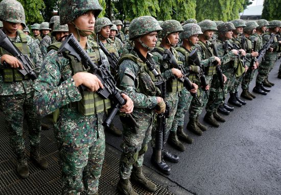 Filipino Soldiers Gather Inside Camp Aguinaldo Editorial Stock Photo ...