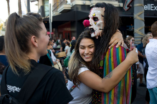 Woman Gives Hug Horror Clown During Editorial Stock Photo - Stock Image ...