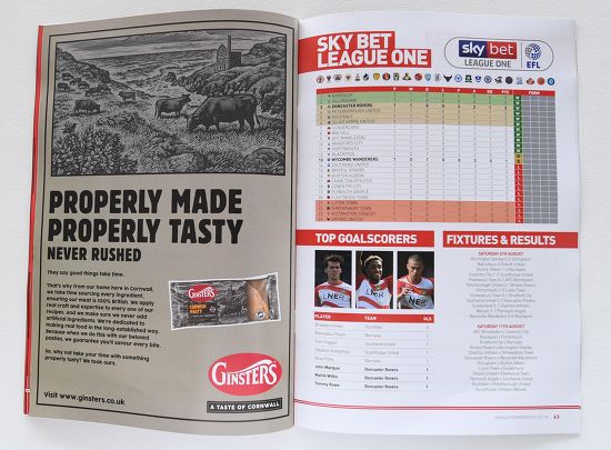 Ginsters Advert Match Day Programme Editorial Stock Photo - Stock Image ...