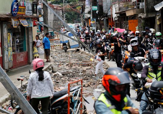 Filipino Motorcycle Riders Maneuver Next Debris Editorial Stock Photo ...