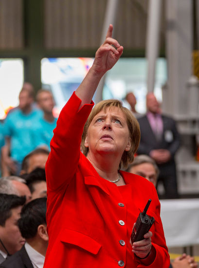 Chancellor Angela Merkel Points Shipyard Crane Editorial Stock Photo ...