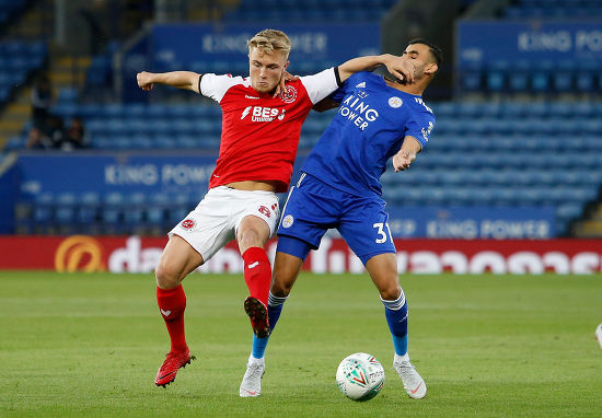 Fleetwood Towns Kyle Dempsey Battles Leicester Editorial Stock Photo ...