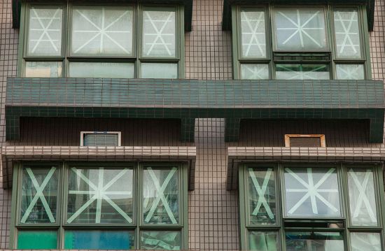 Windows Residential Building Taped Preparation Arrival Editorial Stock ...