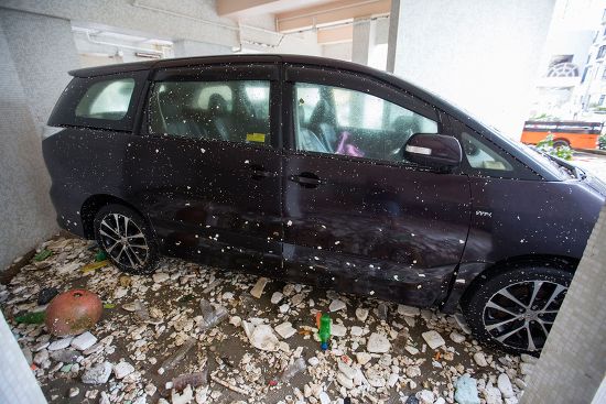 Car Wedged Into Tight Spot By Editorial Stock Photo - Stock Image ...