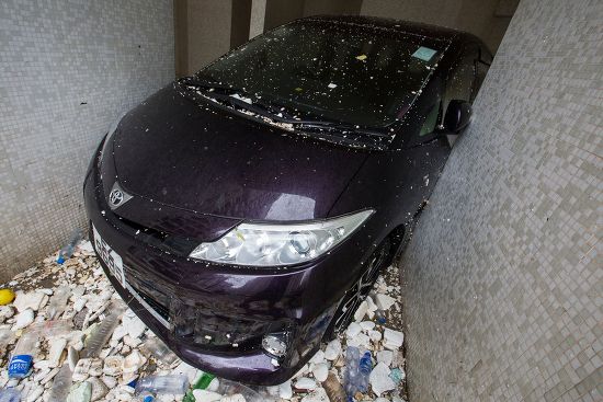 Car Wedged Into Tight Spot By Editorial Stock Photo - Stock Image ...