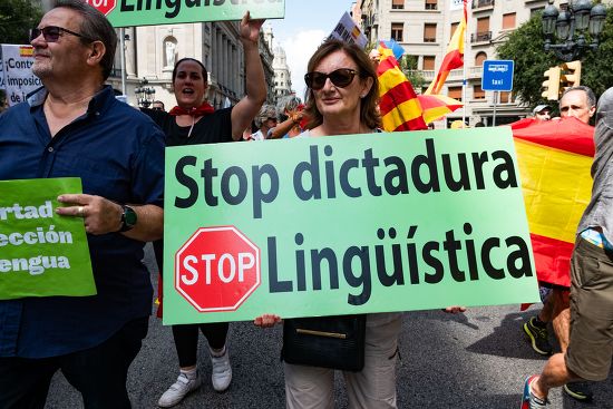 Spanish Protester Seen Displaying Poster Text Editorial Stock Photo ...