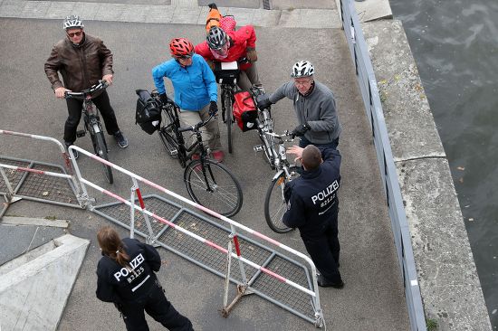 Police Officers Block Group Cyclists Near Editorial Stock Photo - Stock ...