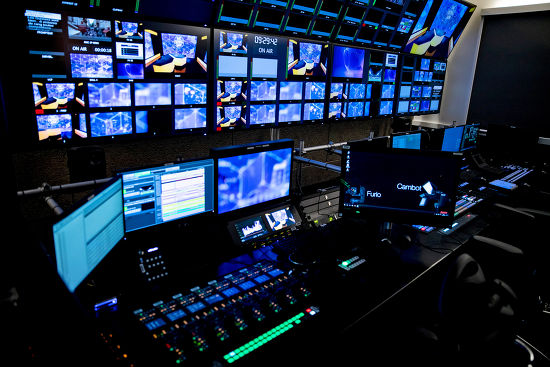 View Into Media Control Room During Editorial Stock Photo - Stock Image ...