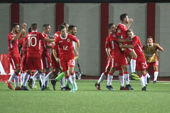 Gibraltars Players Celebrate Goal During Uefa Editorial Stock Photo ...