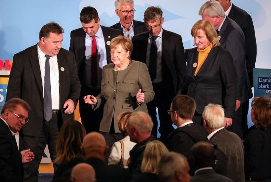German Chancellor Angela Merkel Leaves Podium Editorial Stock Photo ...