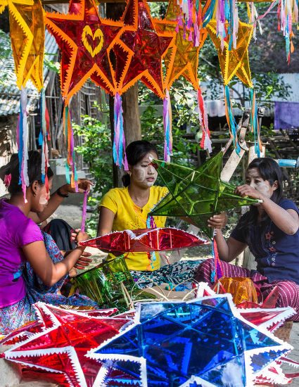 Myanmar Women Make Paper Lantern Thadinkyut Editorial Stock Photo ...