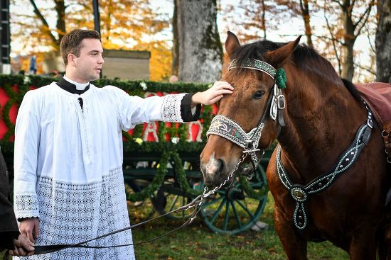 Cleric Pets Horse During Leonhardifahrt Procession Editorial Stock ...