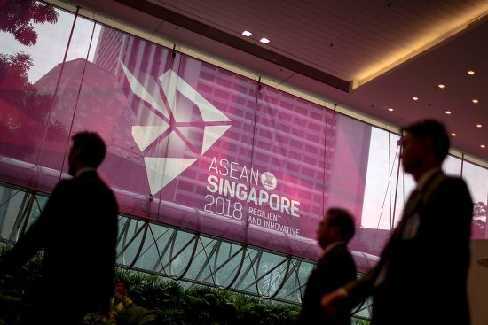 Delegates Silhouetted They Walk Past Banner Editorial Stock Photo ...
