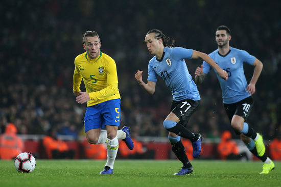 Arthur Brazil Tries Outpace Uruguays Diego Editorial Stock Photo ...